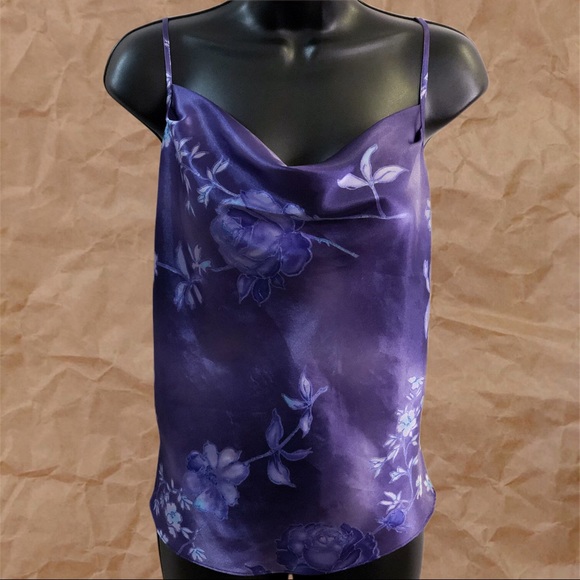 Vintage | Tops | Vintage Purple Floral Silk Satin Cami Top | Poshmark